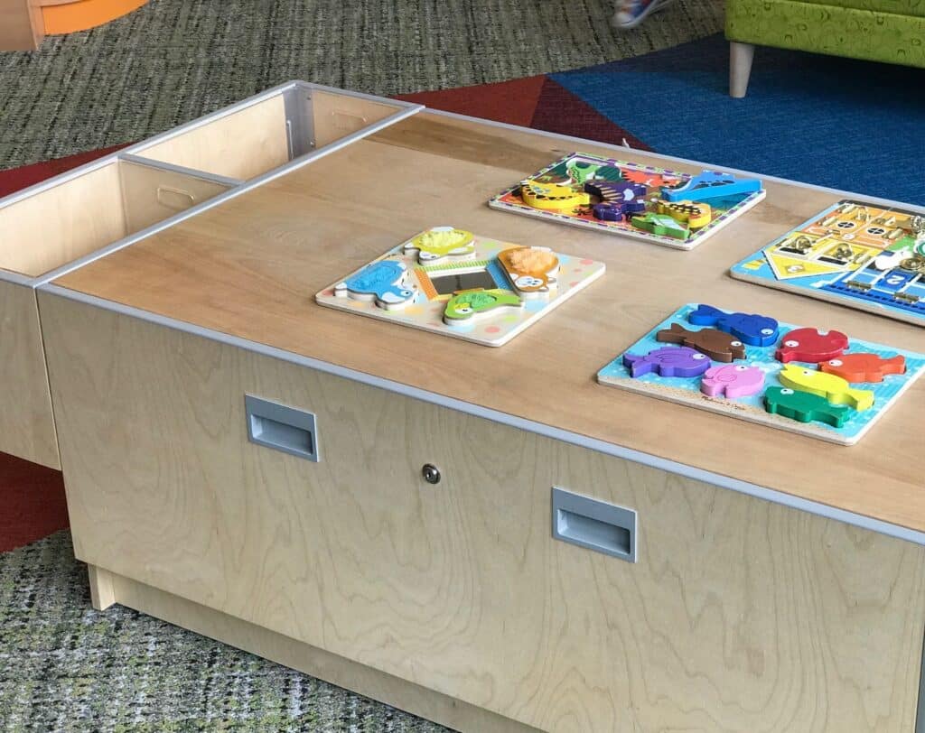 QUICKSHIP ITEM! Discovery Activity Table with Storage Bins - Library ...